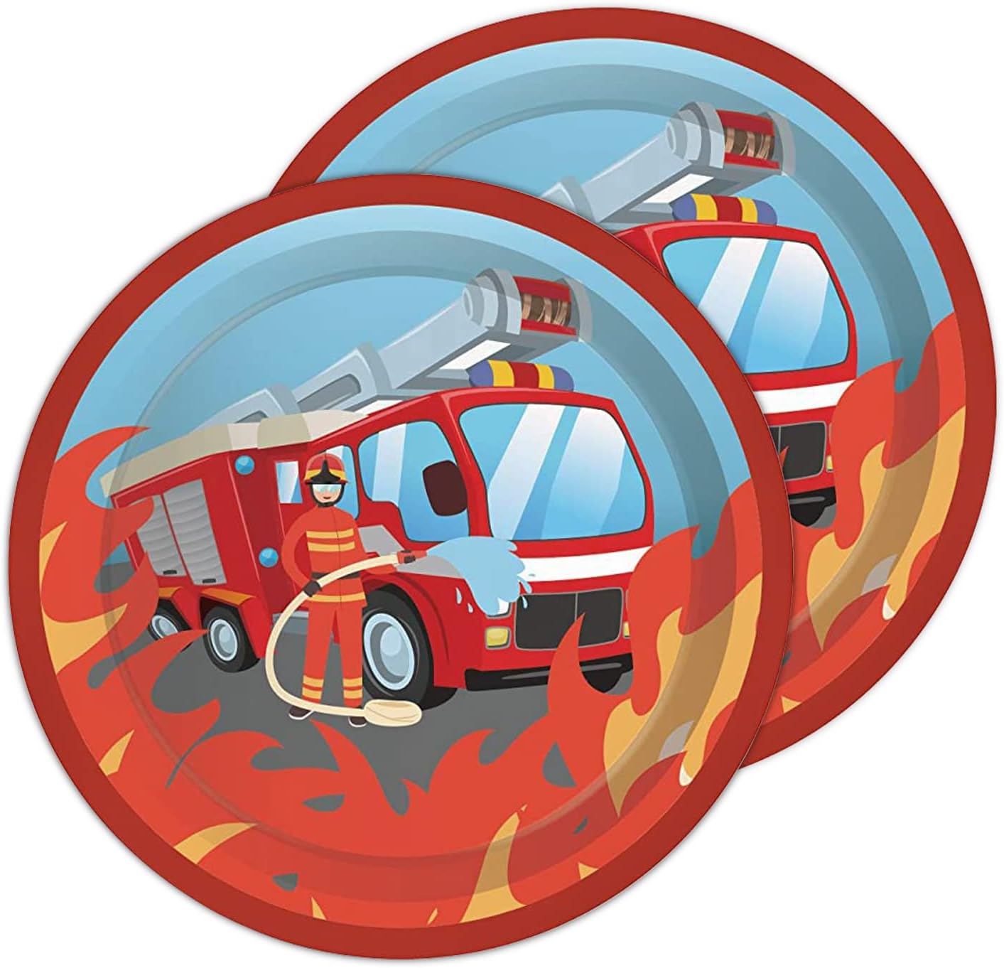 Amazon.com: Dulousia Fire Truck Paper Plates - Disposable Red Fire ...