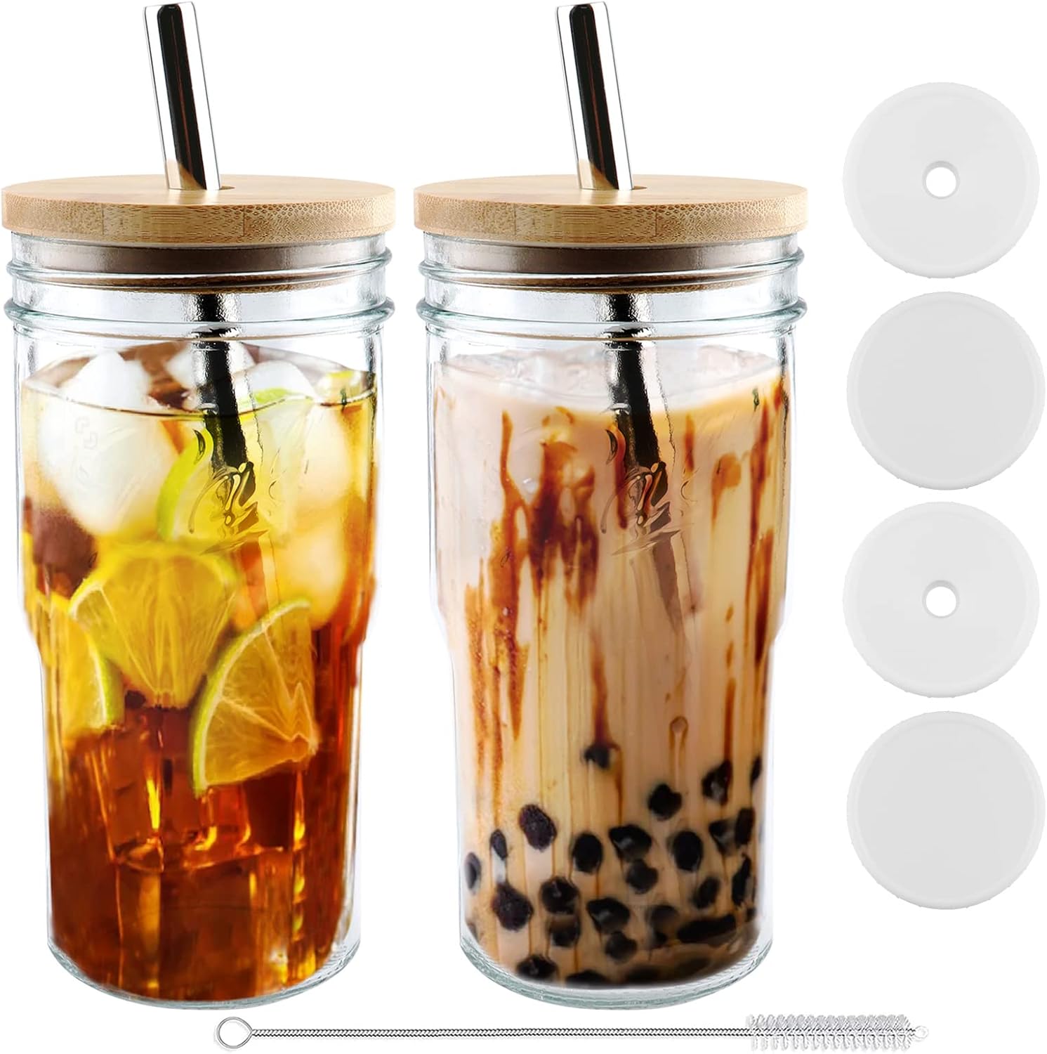 Amazon.com: Deitybless 2 Pack Glass Tumbler Cups with Bamboo Lids and ...