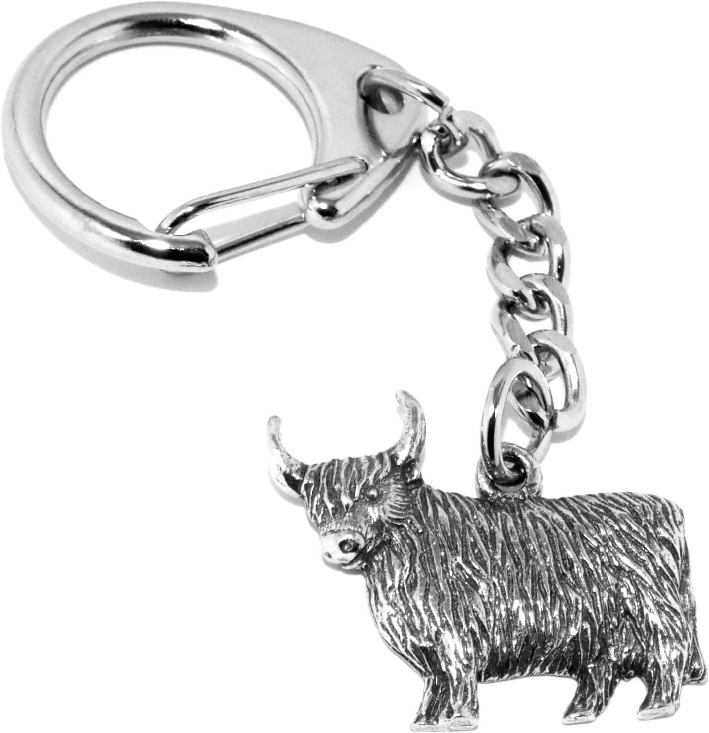 Amazon.com: Pewter Scottish Highland Cow Keychain with Gift Pouch ...