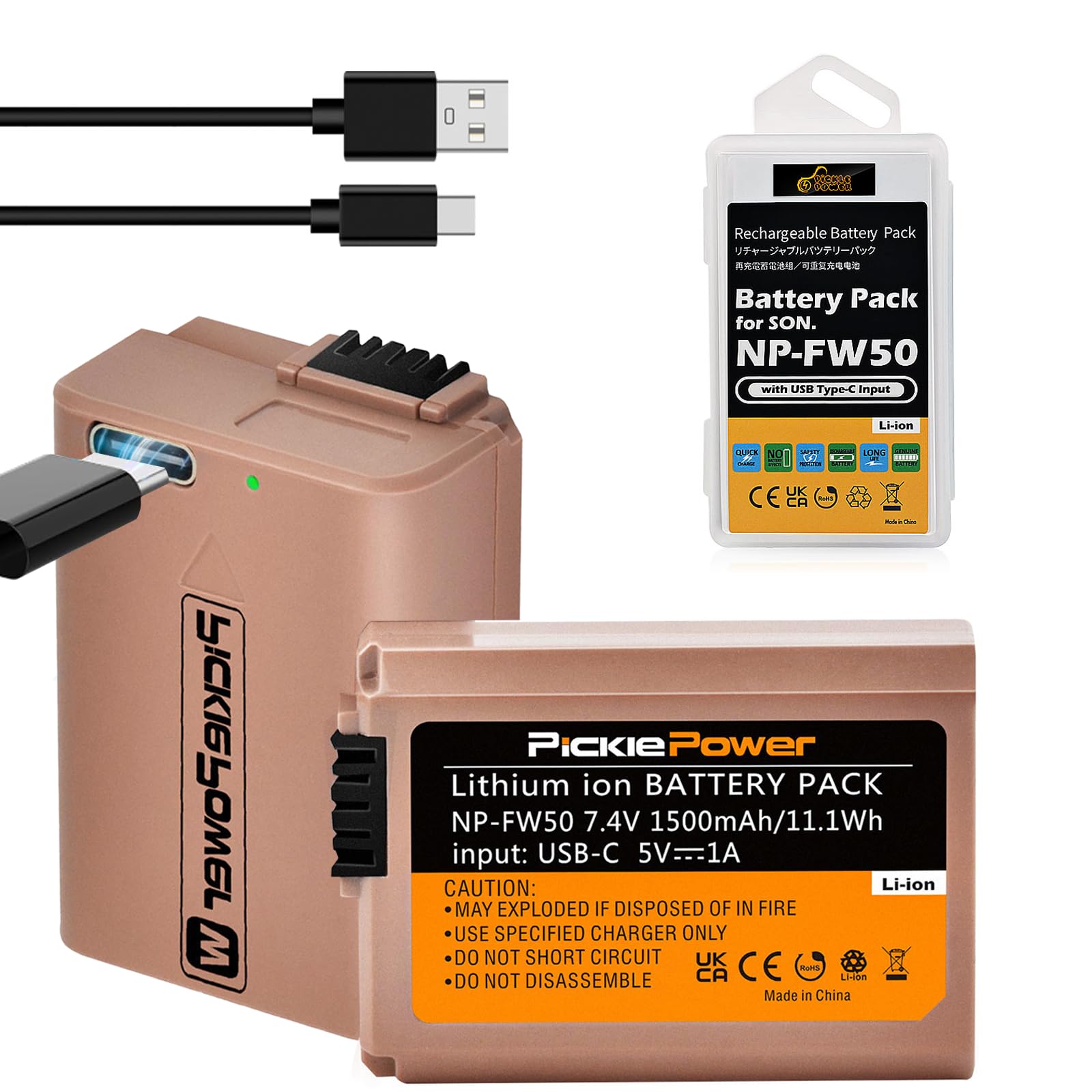Amazon.com: Pickle Power 2 Pack NP-FW50 Battery with Type-C Fast ...