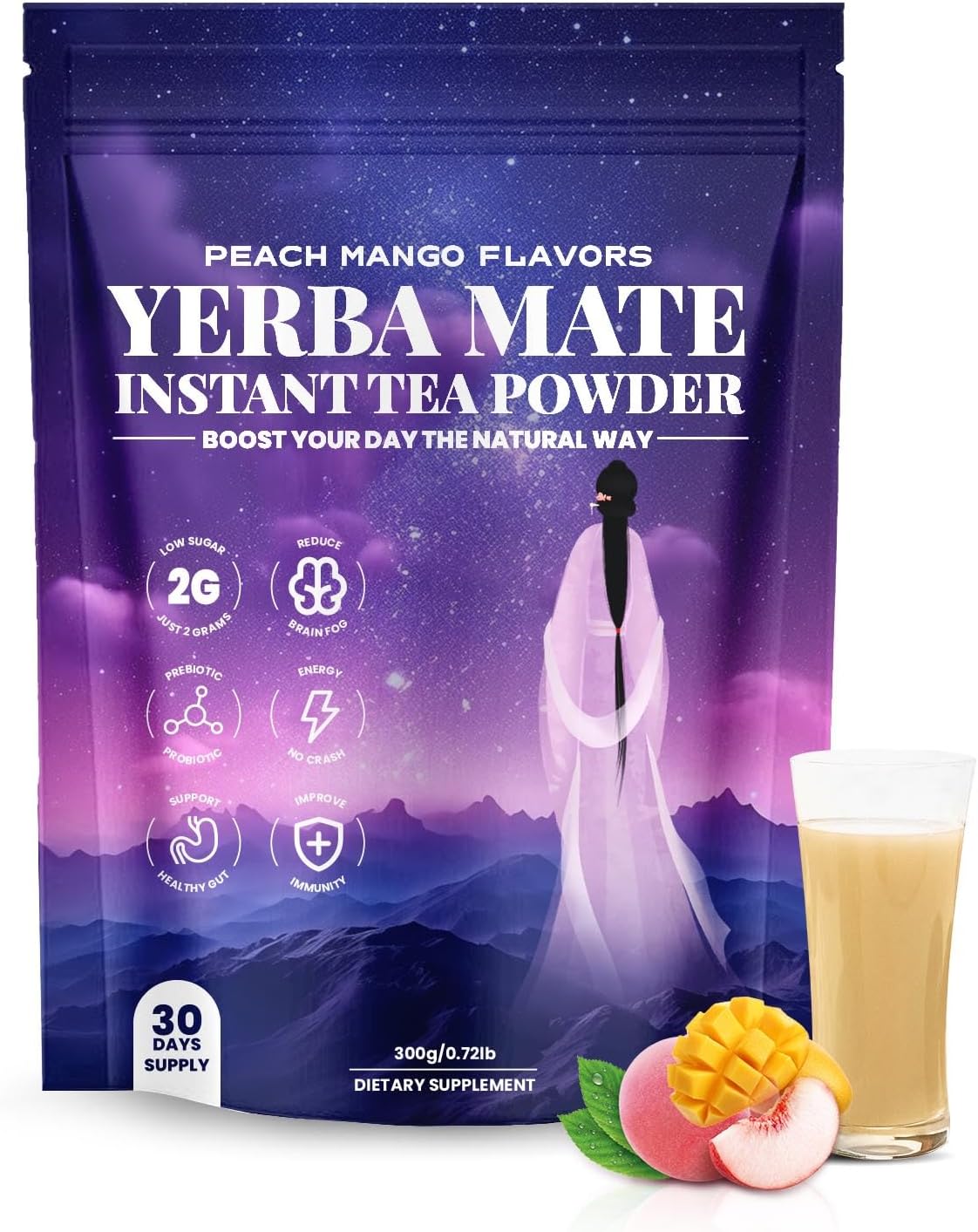Amazon.com: Yerba Mate Peach Mango Instant Tea Mix, 30 Servings, Low Sugar Energy Drink with ...