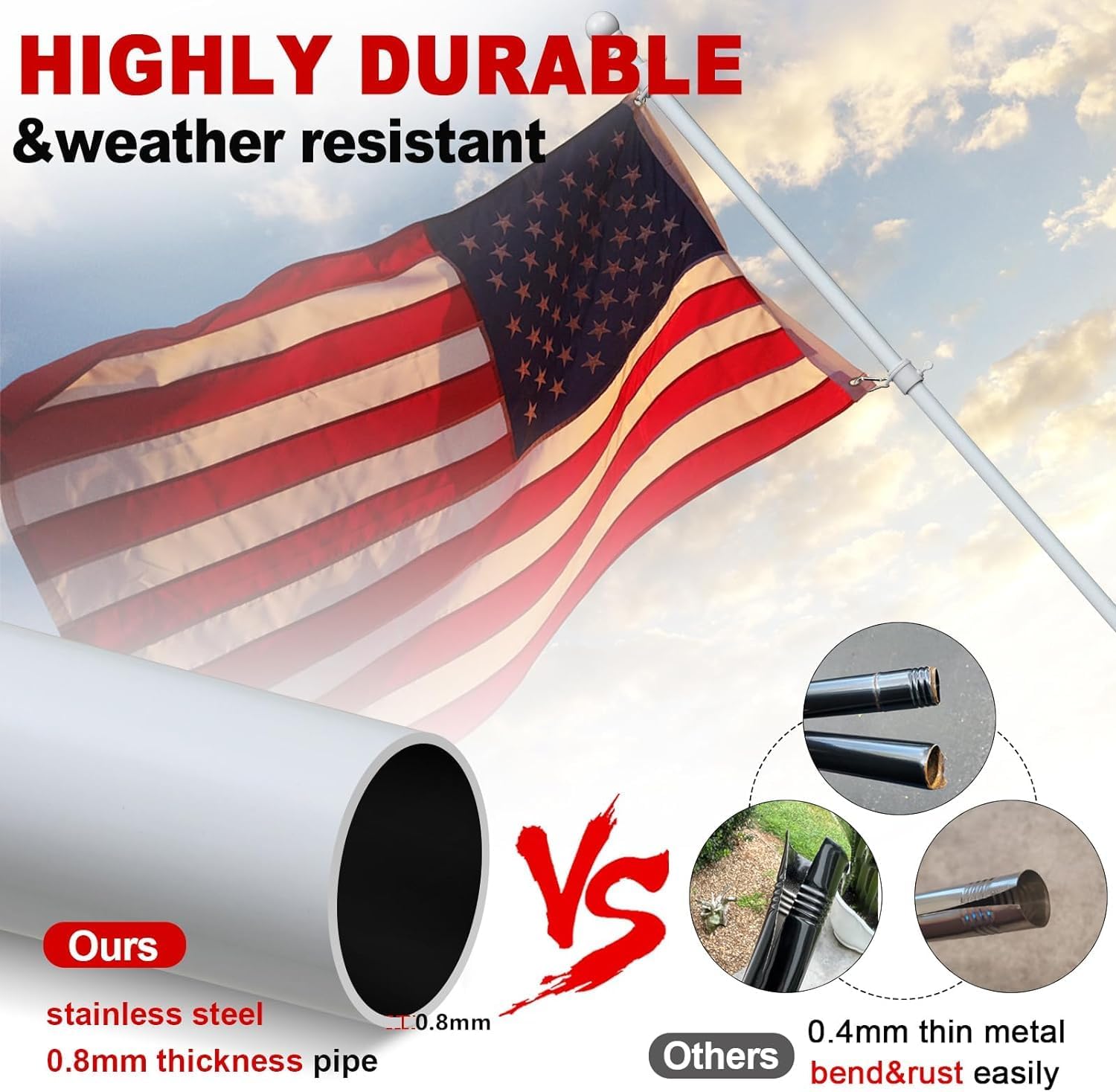 Mástil de bandera para exterior de la casa, postes de bandera sin ...