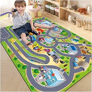 Amazon.com: HMGAQNP Road Mat Kids Car Play Rugs 1.3'x2' Roads Train ...