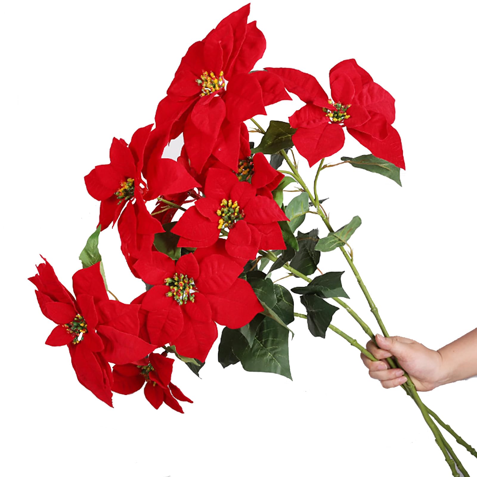 Amazon.com: MODUDY 3 PCS 79cm Long Stem Poinsettia Flowers,Faux Peony ...