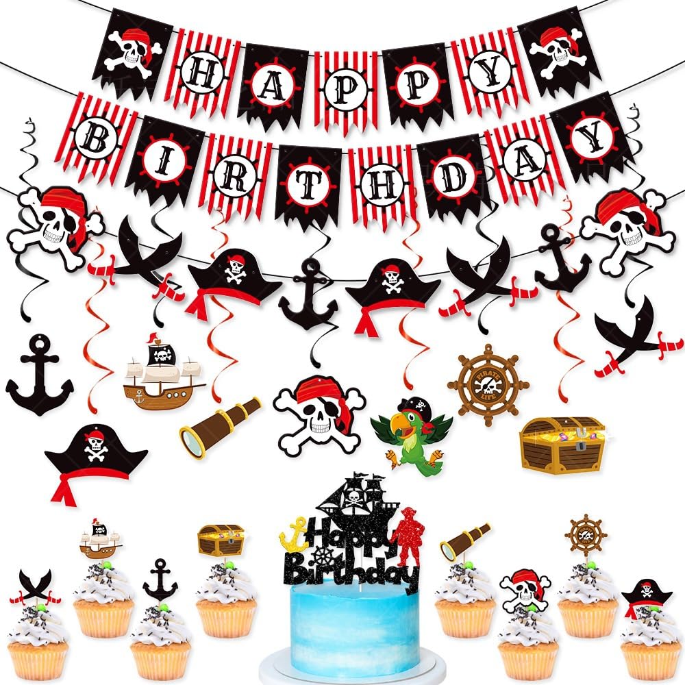 Amazon.com: Pirate Party Decorations Set, 41Pcs Happy Birthday Pirate ...