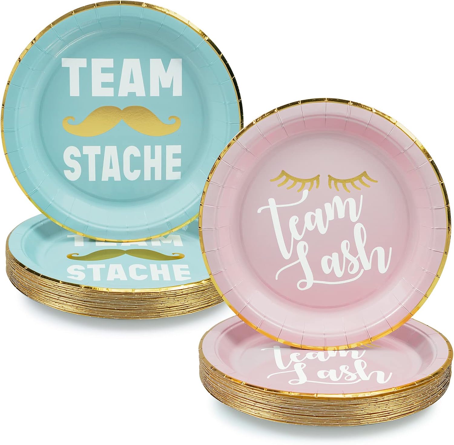 Amazon.com: Confettiville Gender Reveal Plates, 50-Pack, Team Stache ...