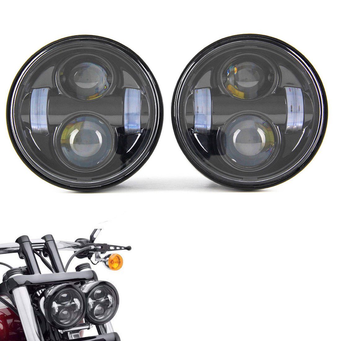 4.65" Twin Dual LED Headlights high low beam for Harley Fat Bob ...