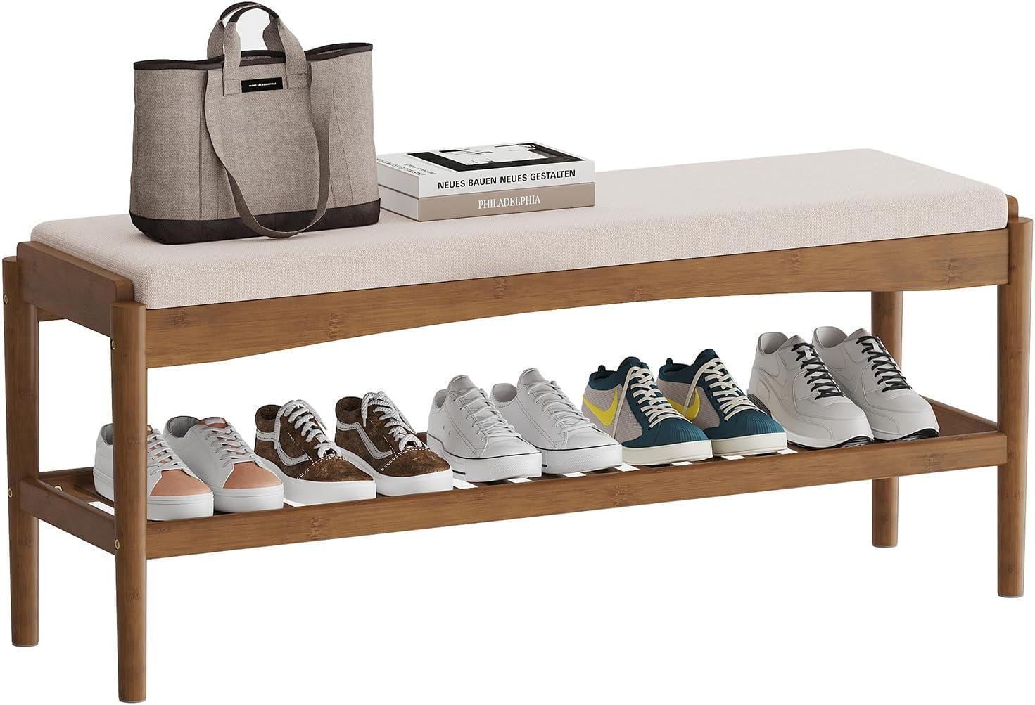 Amazon.com: STDDRE Shoe Bench Entryway Bamboo 2-Tier Shoe Rack with ...