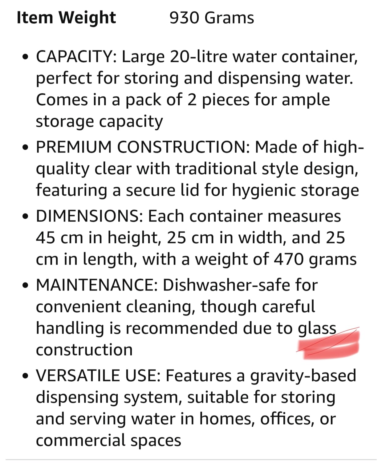 Glass Water Container, 20 litres Capacity, Clear, Traditional Style ...