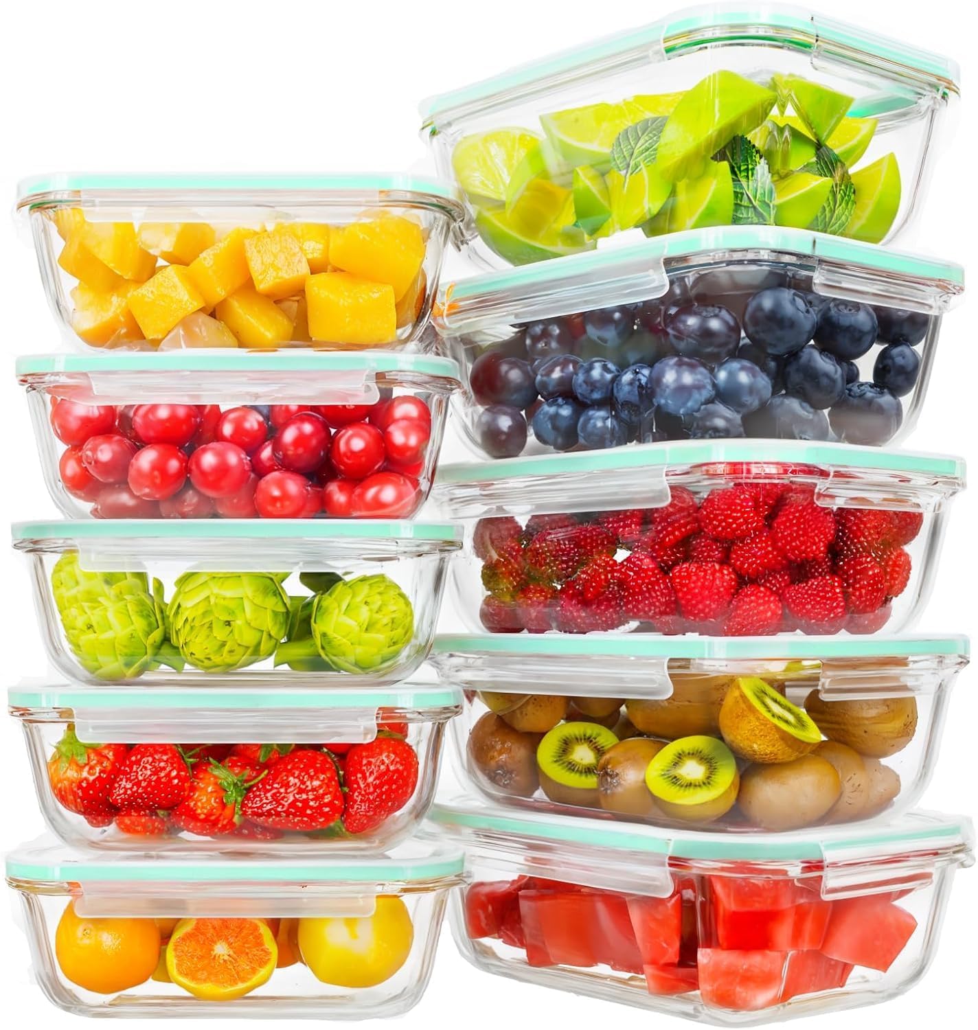 Feshory 10 Pack Glass Food Storage Containers (1040ML&370ML) with Plastic Lids - Glass Meal Prep ...