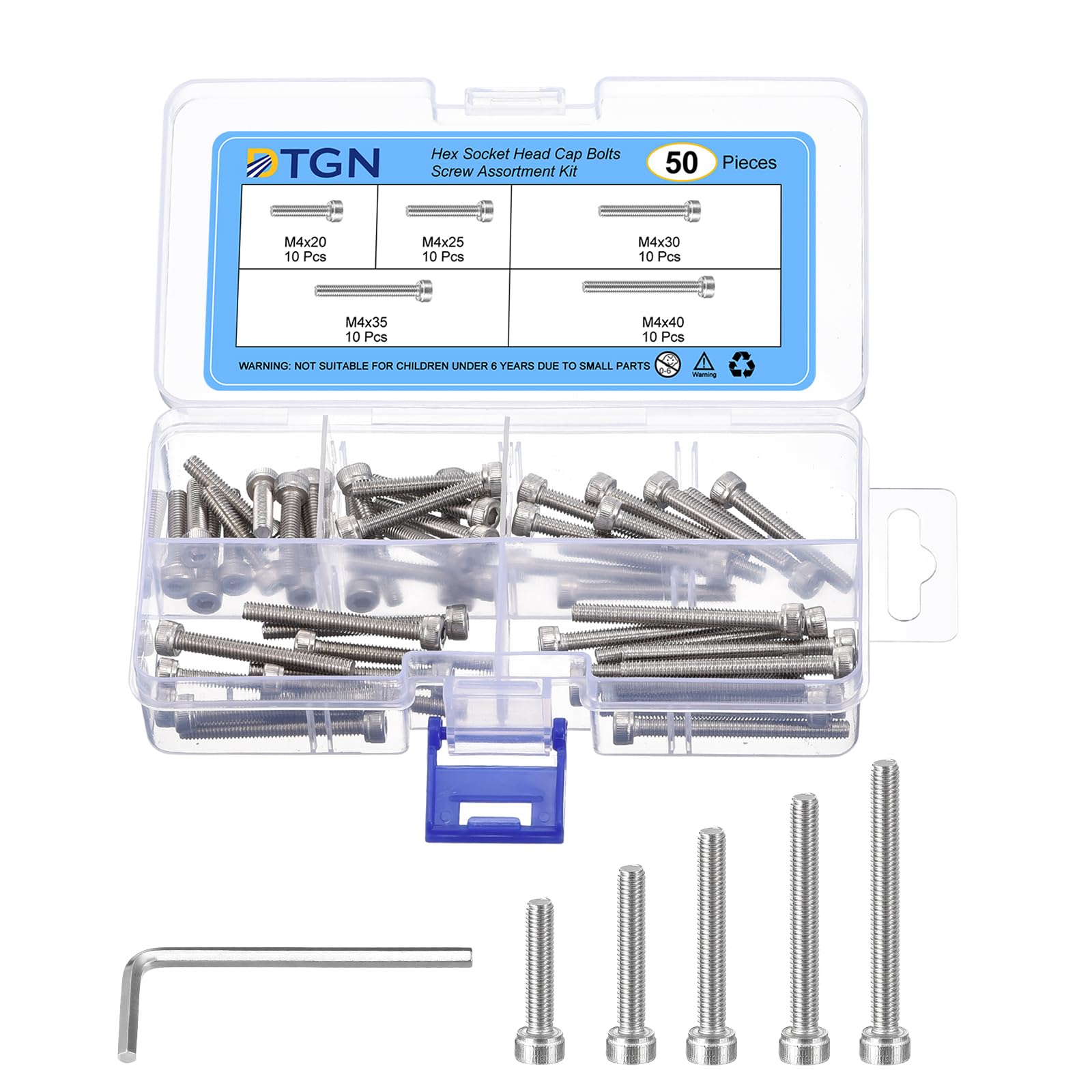 DTGN 50Pcs M4 Metric Screw Assortment, M4 Bolts Socket Head Screws, 304 ...
