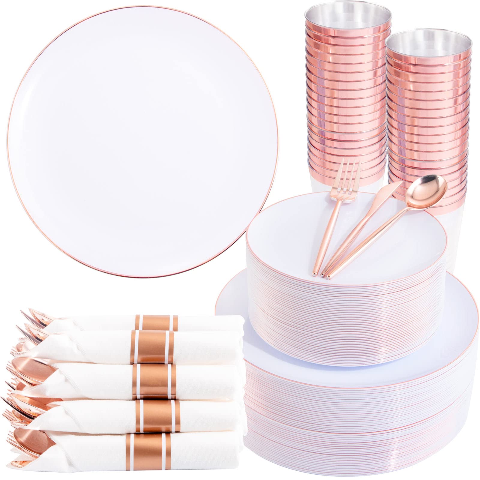 LUODA 350PCS Rose Gold Plastic Plates, Rose Gold Dinnerware Sets ...