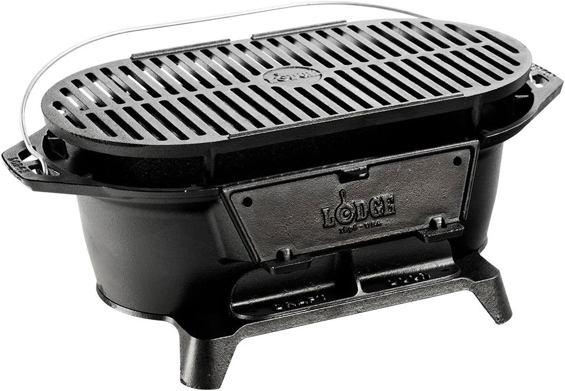 Amazon.com: Lodge Pre-Seasoned Cast Iron Sportsman’s Grill with Coal ...