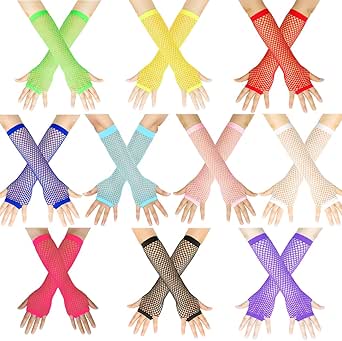 Amazon.com: Misgirlot 10Pcs Fishnet Gloves Fingerless Long,Neon ...