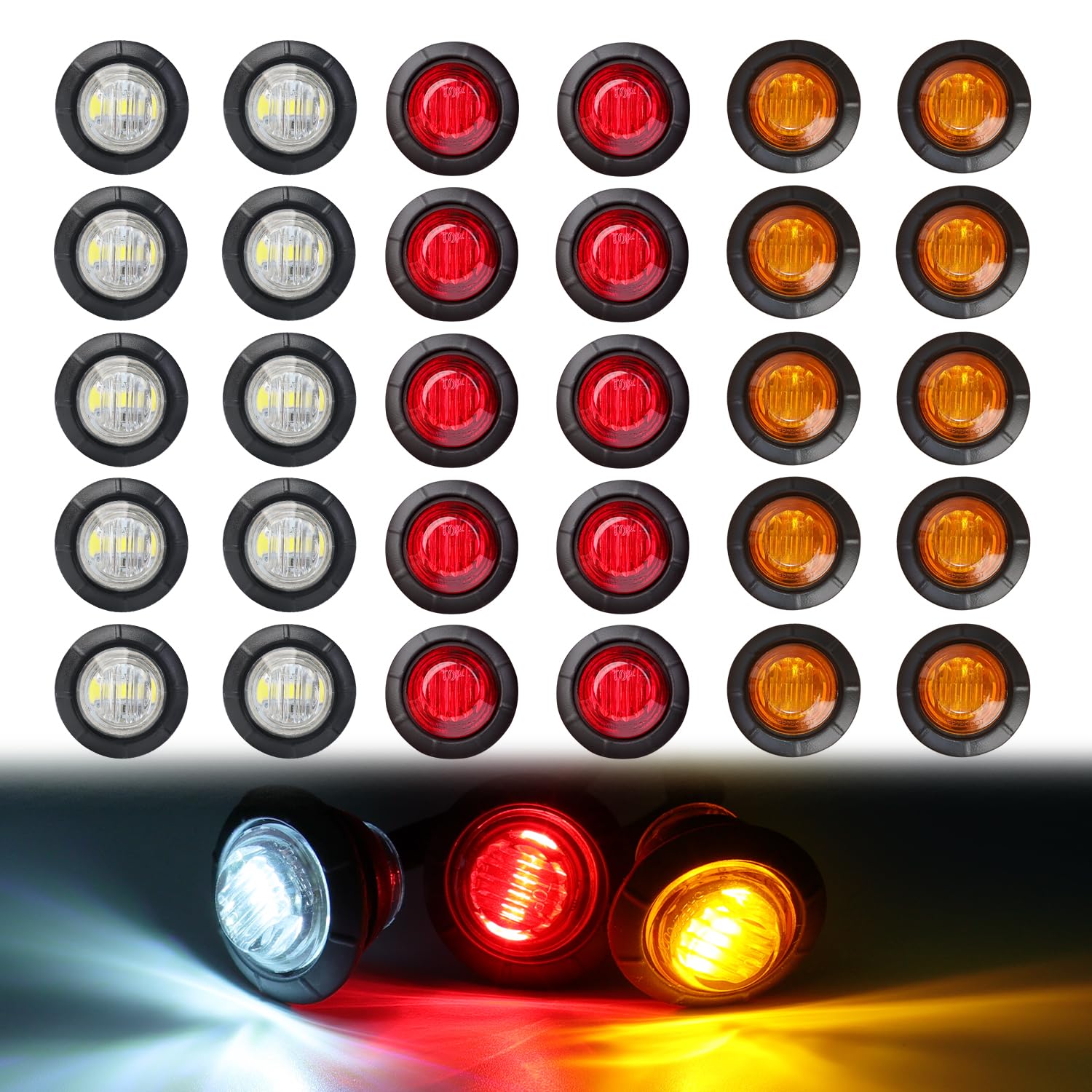 Amazon.com: TMH 30 Pcs 3/4 Inch 10 Amber + 10 Red + 10 White Light 3 ...
