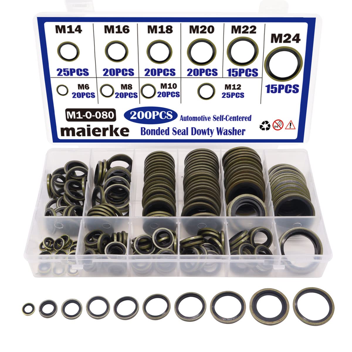 Amazon.com: maierke 200 PCS Automotive Self-Centered Bonded Seal Dowty ...