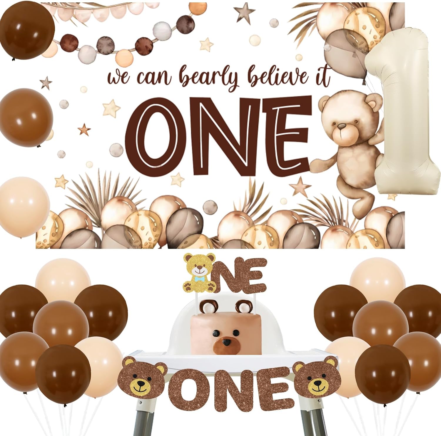 Sursurprise Bear 1st Birthday Decorations, Bear Backdrop, High Chair ...