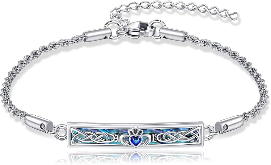 Amazon.com: JERWLI Claddagh Bracelet S925 Sterling Silver Irish ...