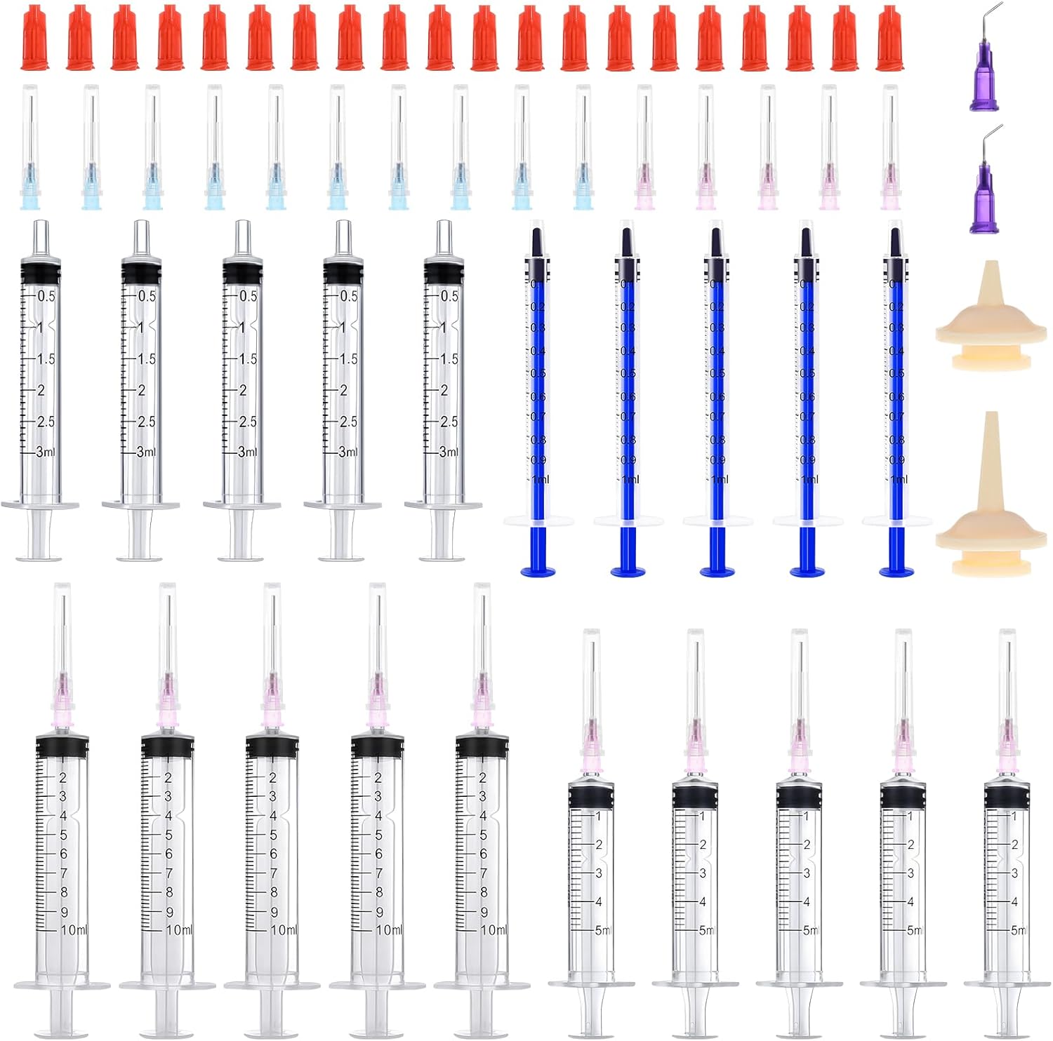 64PCS Syringe Set With Blunt Needle, 1ML 3ML 5ML 10ML Plastic Syringes ...