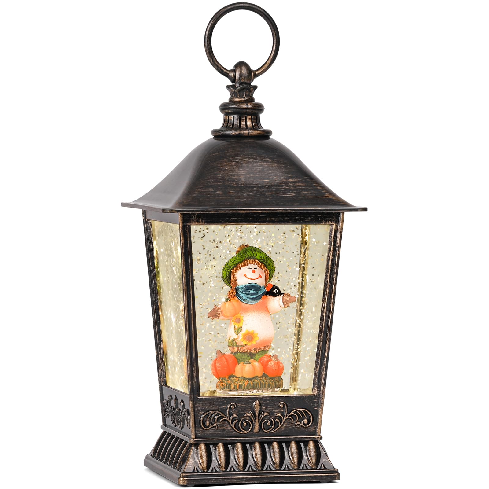 Amazon.com: Pumpkin Snow Globe Glittering, Scarecrow Snow Globe Lantern ...