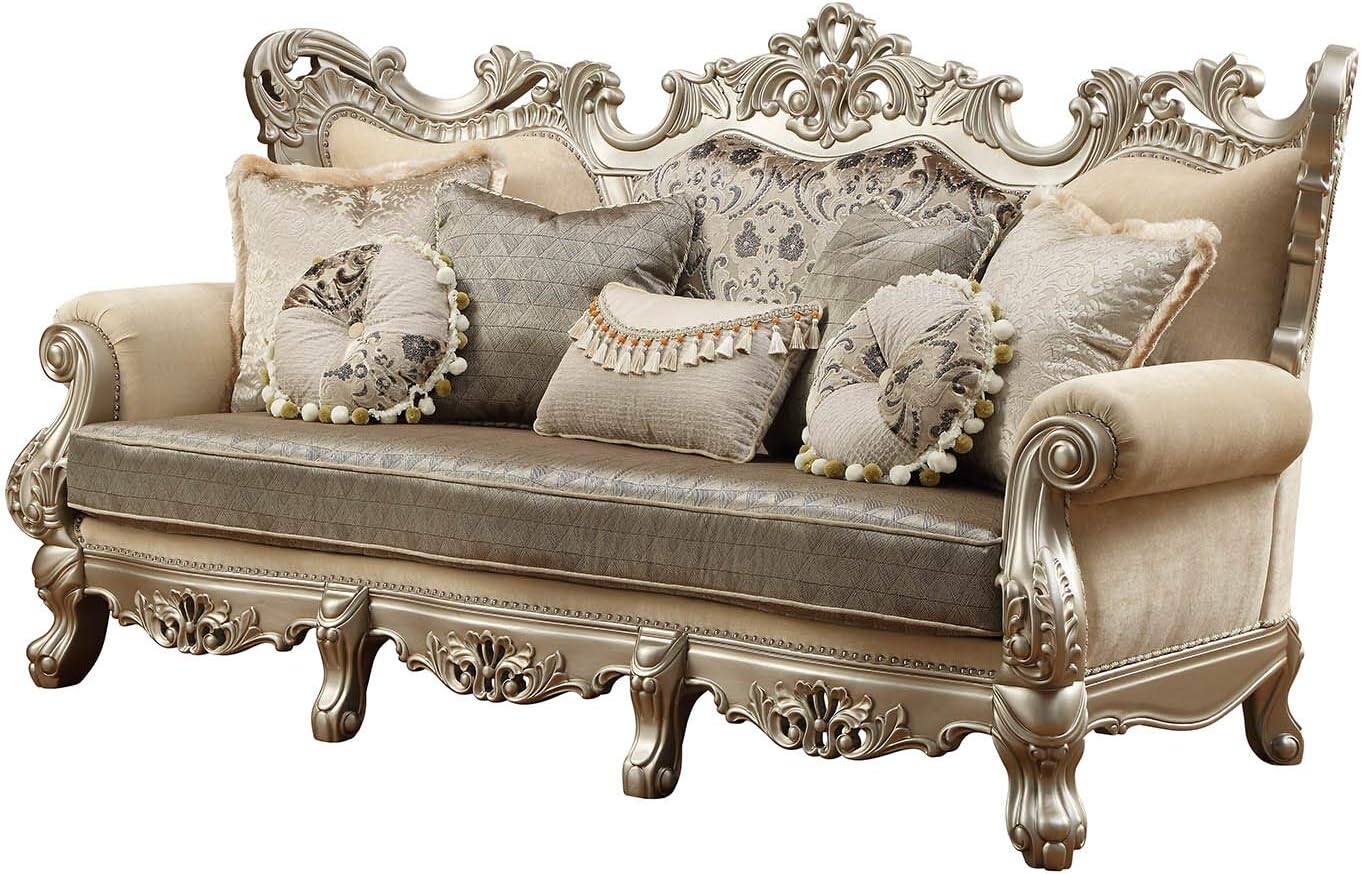 Amazon.com: Acme Ranita Sofa,Tan Fabric, Champagne Wood Trim : Home ...