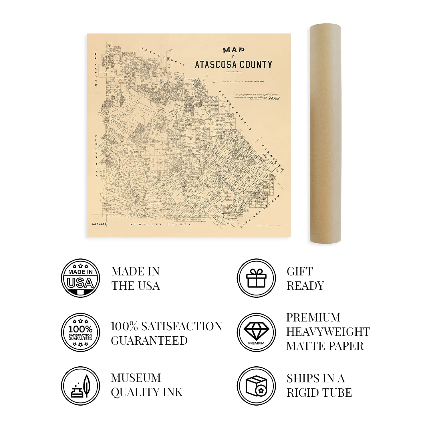 Snapklik.com : Vintage 1879 Atascosa County Texas Map - 24x24 Inch ...