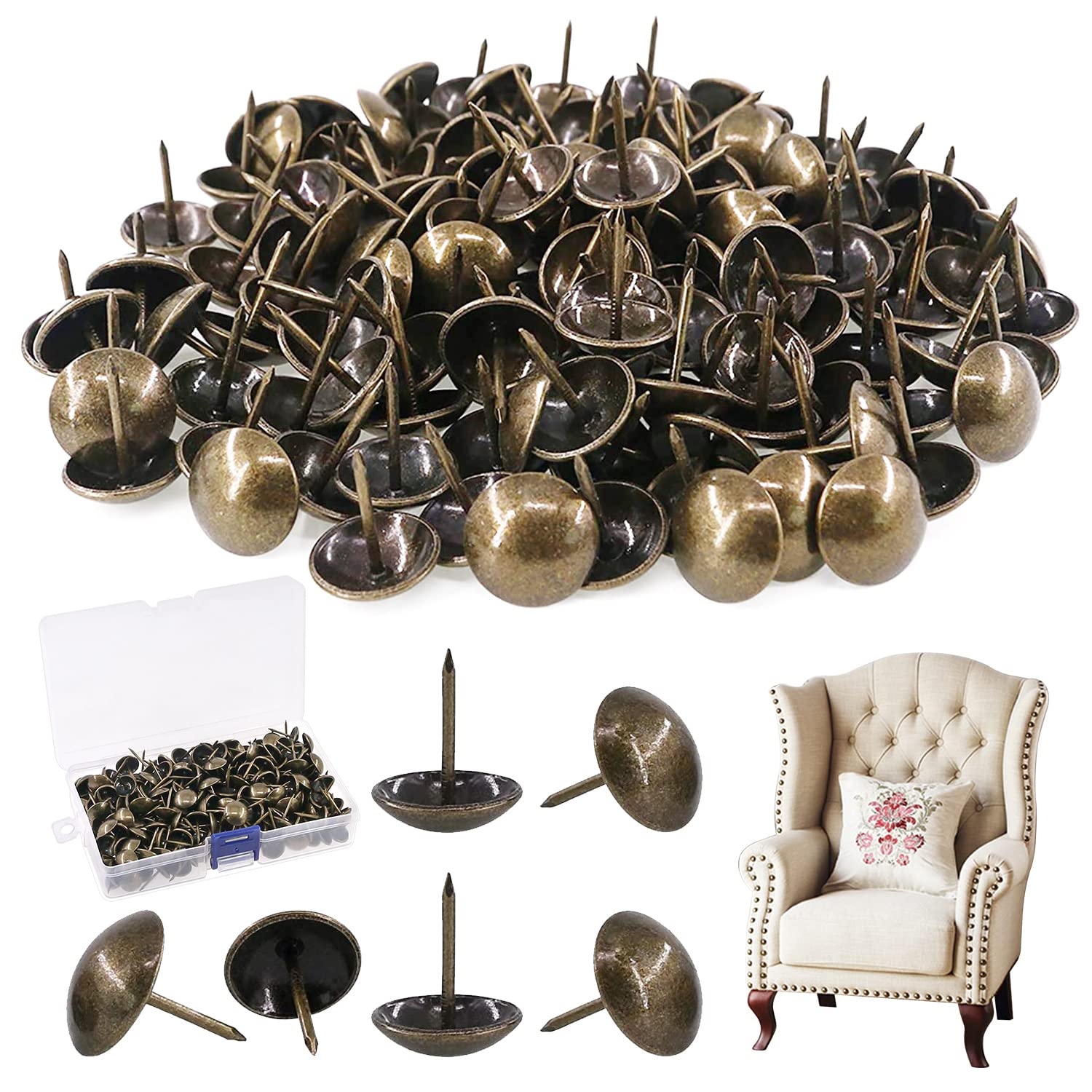Rustark 300-Pcs 9/16’’(14×20mm) Antique Upholstery Decorative Tacks ...