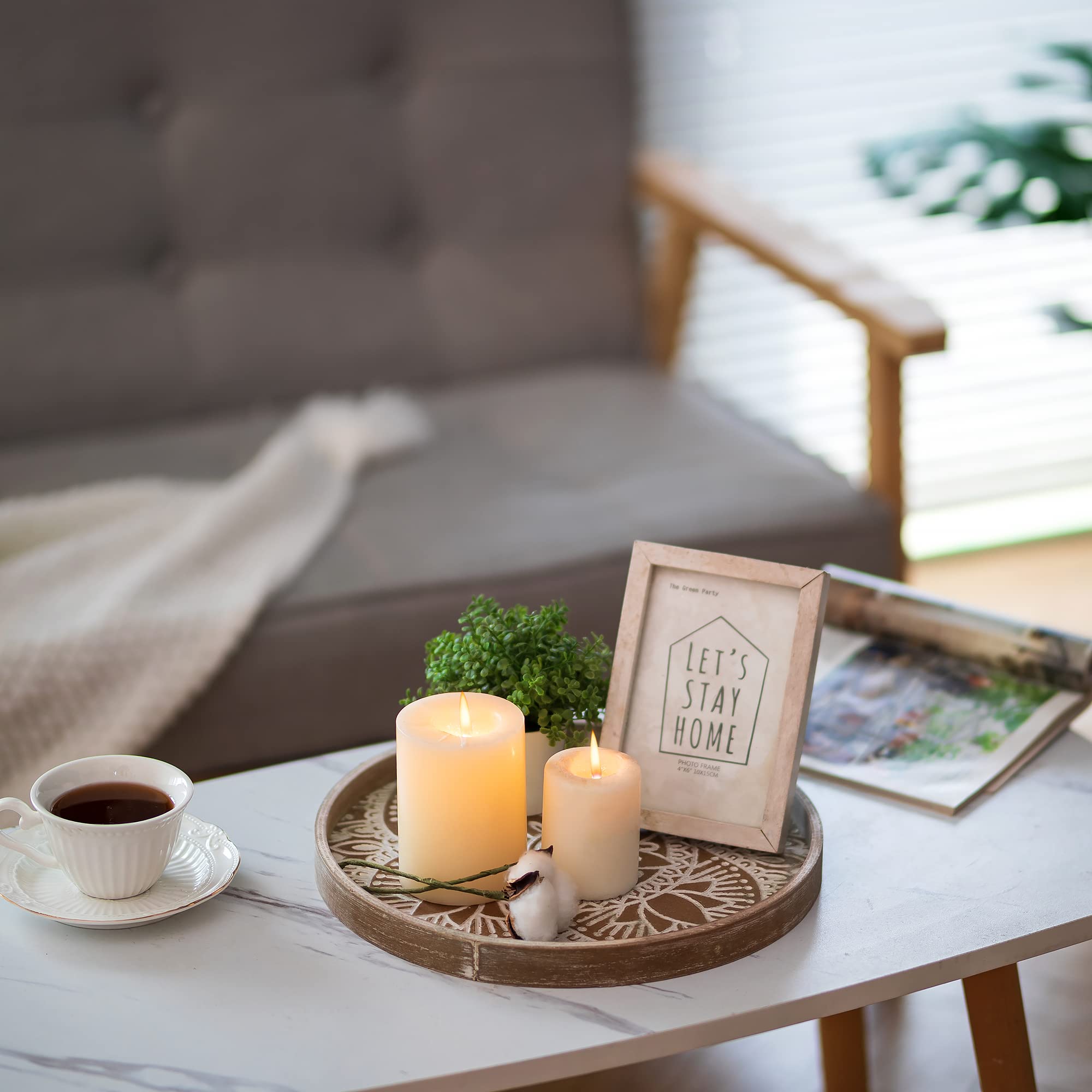 Snapklik.com : Round Wood Decorative Tray: Boho Coffee Table Tray ...
