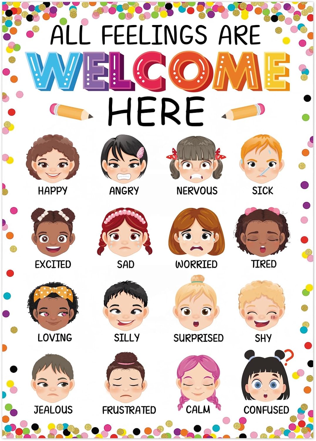 Amazon.com: JUESMOS Feelings Chart Poster for Kids Classroom Emotion ...