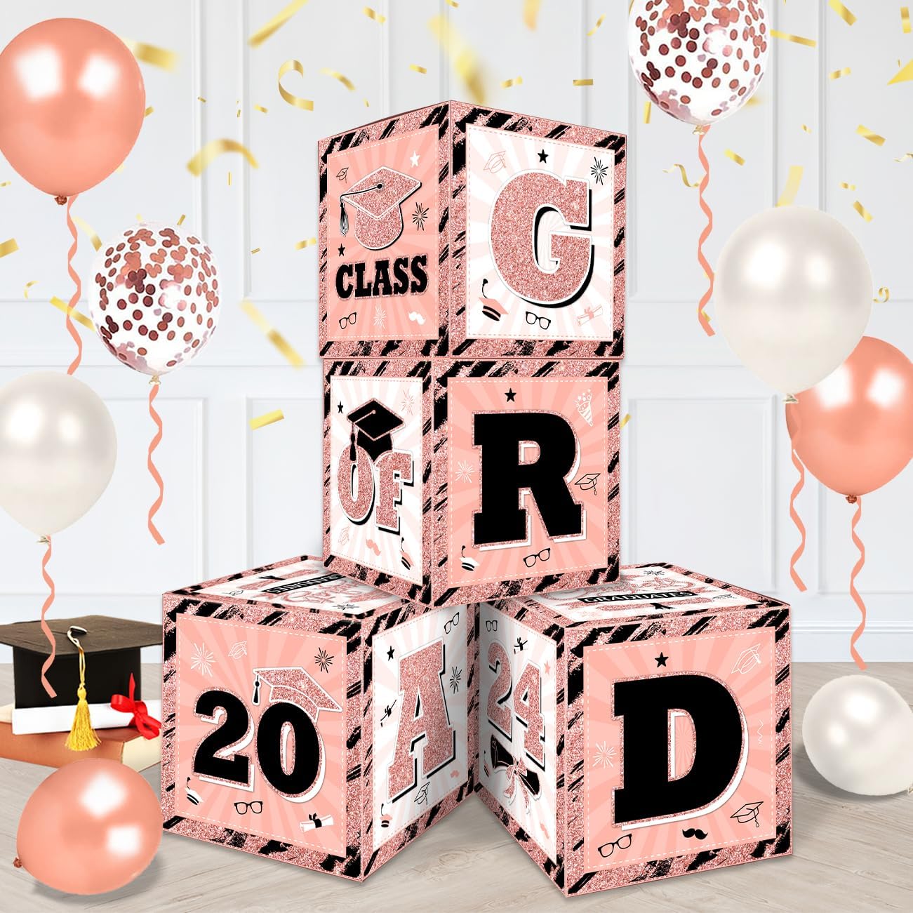 Amazon.com: Pink Graduation Balloon Boxes, Graduation Decorations Class ...