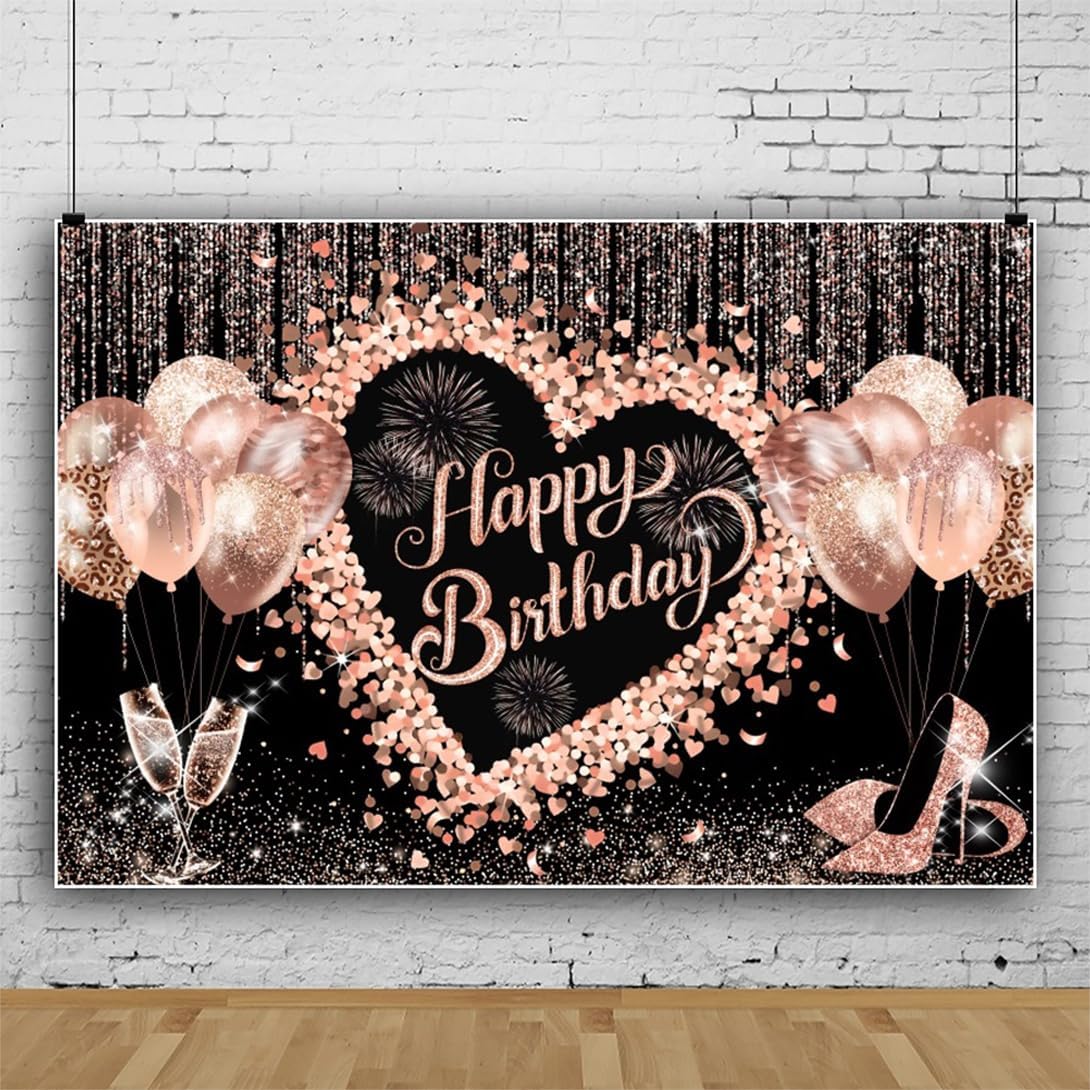 Amazon.com : Happy Birthday Backdrop for Women 7x5ft Rose Golden ...