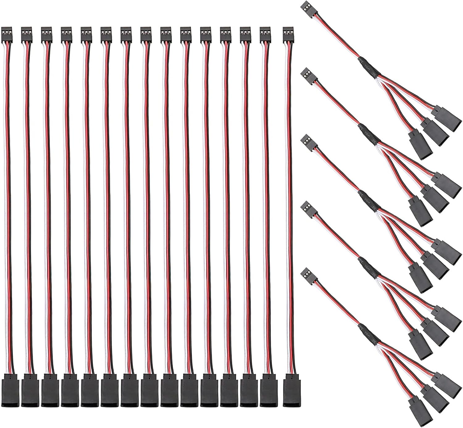 Pxyelec Y Connector RC Servo Extension Cord 3 Pin JR Plug Splitters Male to Female Wire Lead ...