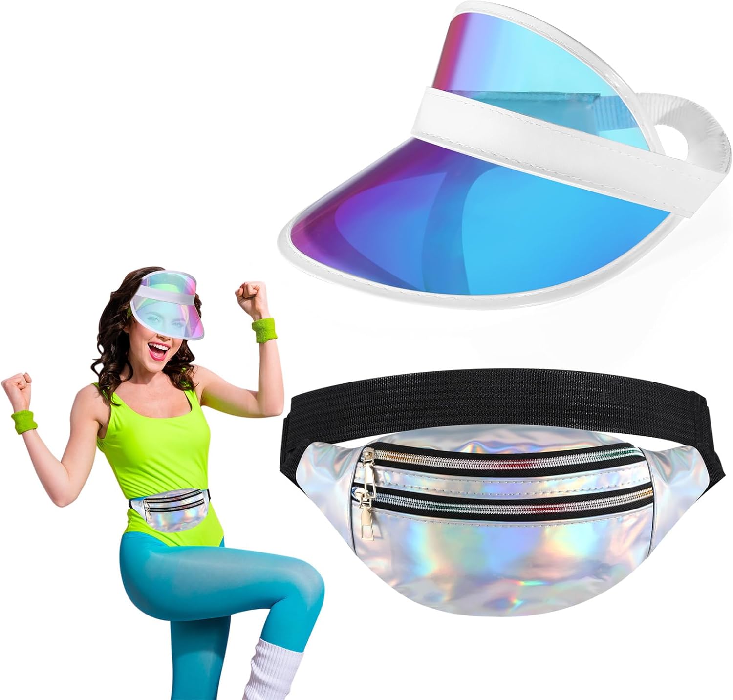 Amazon.com: Cosblank Sun Visor Hat Clear Summer Hats Holographic Fanny ...