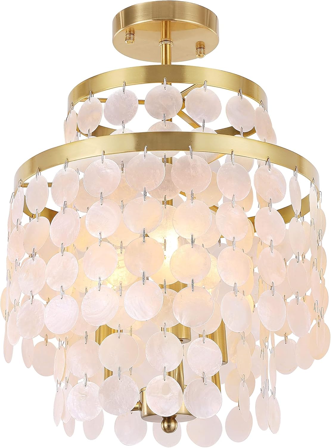 TOCHIC 3-Lights Brass Gold Semi Flush Mount Ceiling Light, Capiz Shell ...