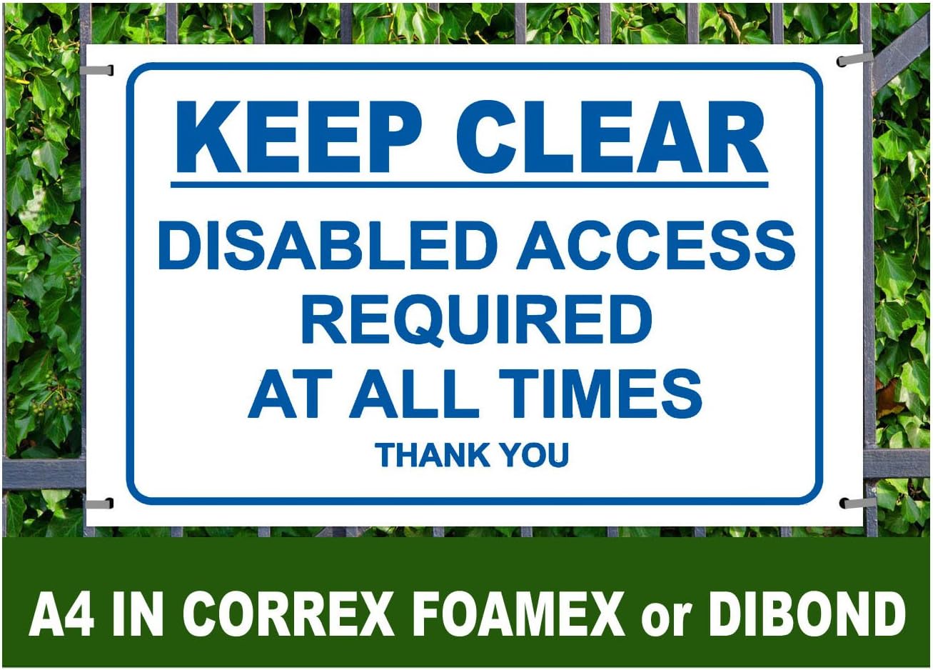 No Parking Disabled Access required Plastic Sign with 4 Pre-Drilled ...