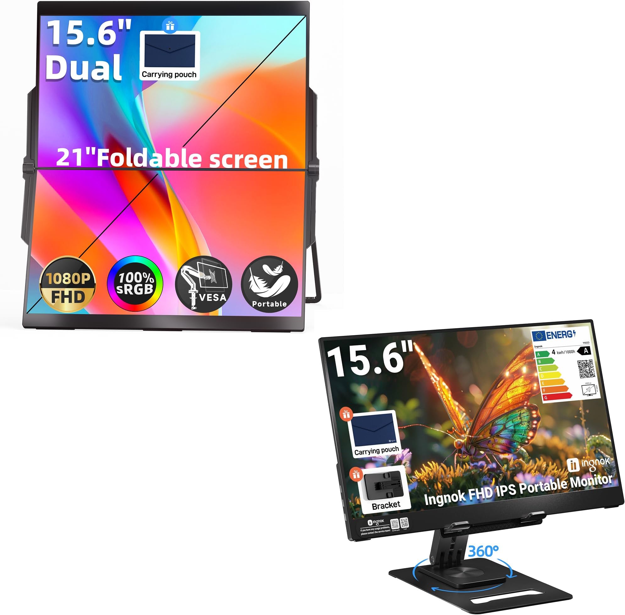 Amazon.com: Folding Dual Computer Monitor+15.6" IPS FHD Laptop Screen ...