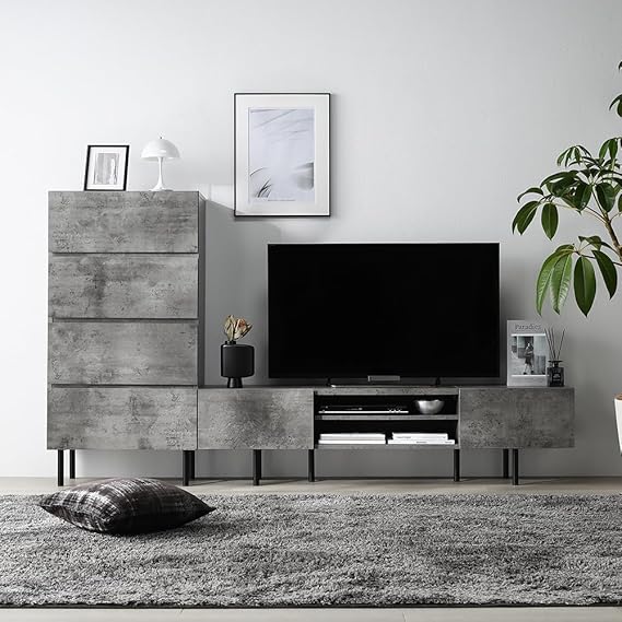 Amazon｜RASIK テレビ台 収納 2点セット (テレビボード150cm幅 + ワイドチェスト4段) ストーングレー 55型 対応 ローボード 脚付き お客様組立 Stova ストーヴァ ...