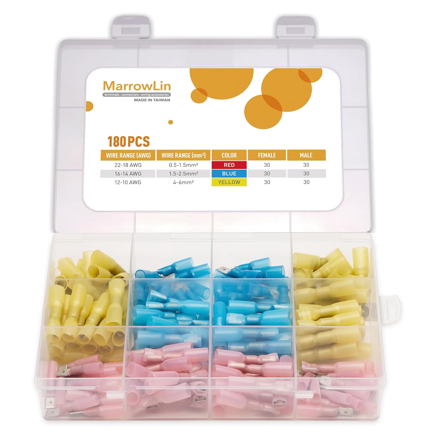 Amazon.com: MarrowLin 180 Pcs Heat Shrink Spade Connectors Kit 22-10 ...