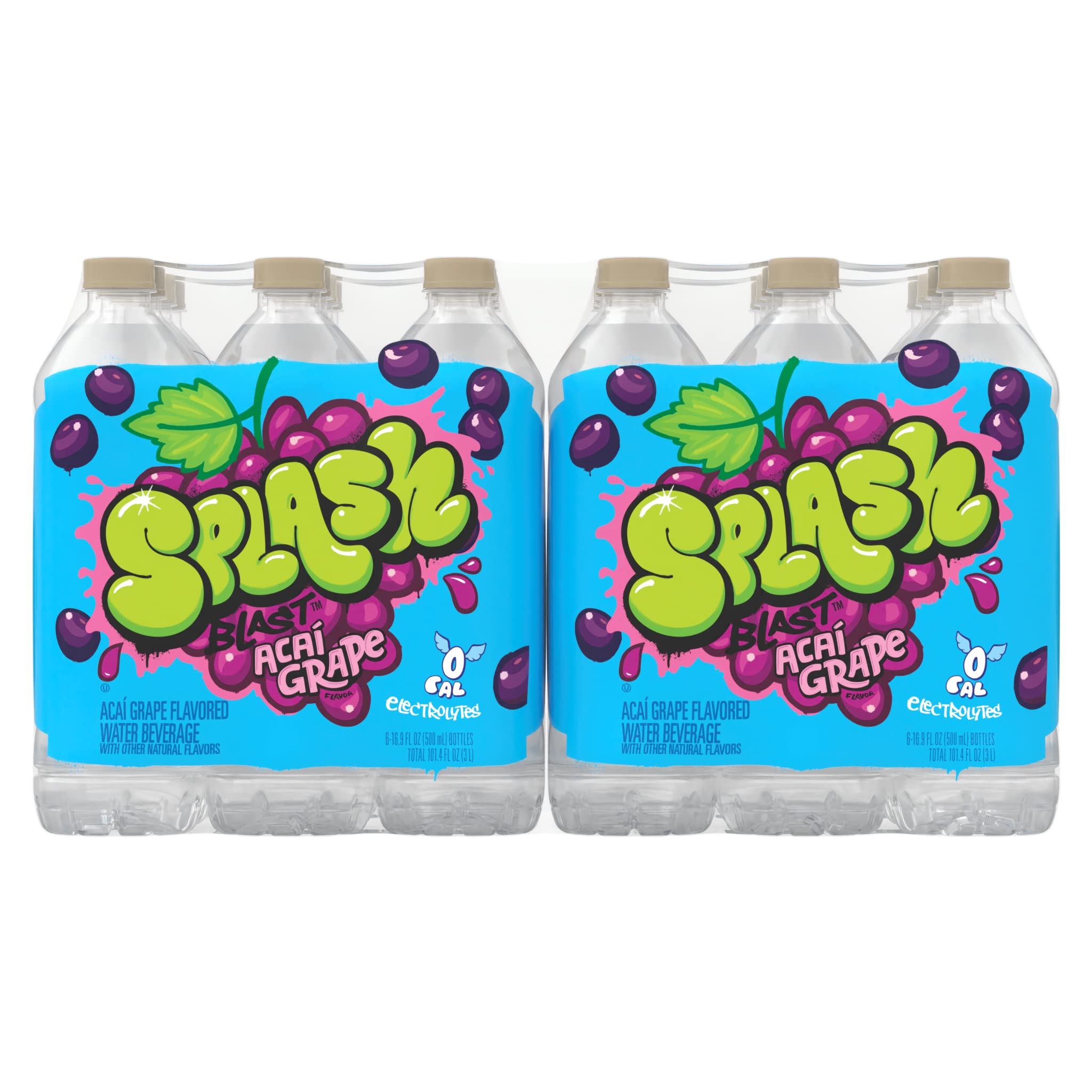 Buy Splash Blast, Flavored Water Beverage, Acai Grape Flavor, 16.9 Fl Oz Plastic Bottles, 24 ...