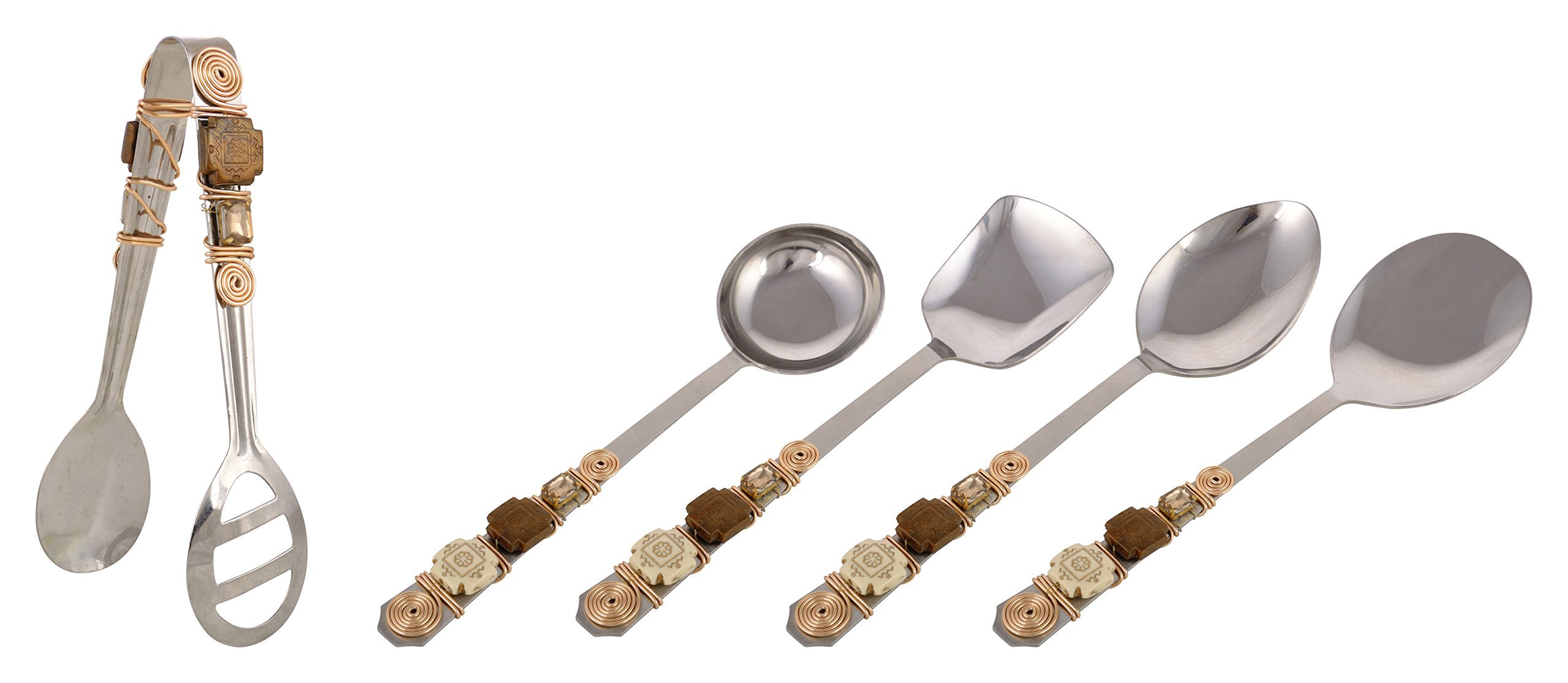Buy Jewel Kraft Designs Stainless Steel Serving Spoons Set of 5 Cream ...