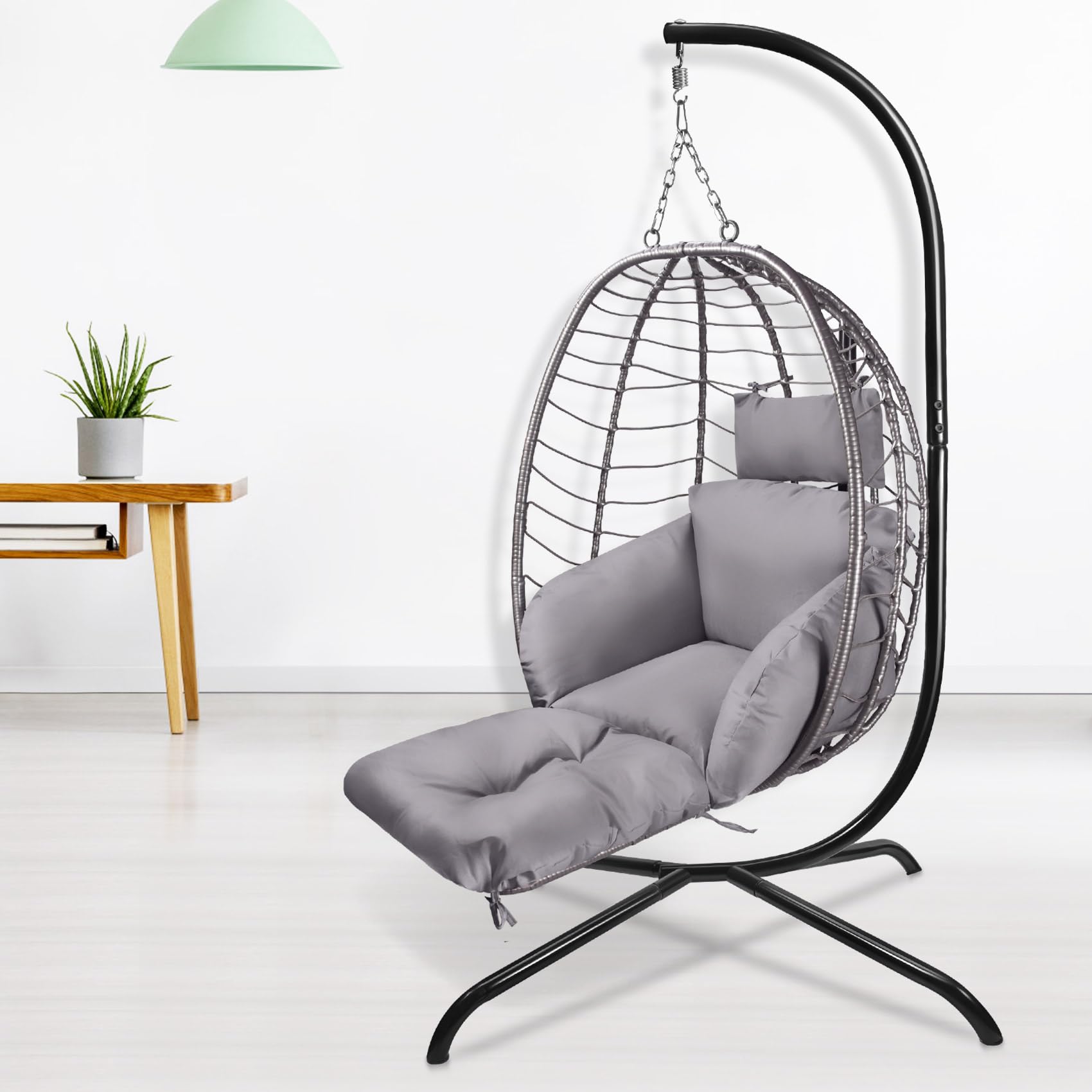 Slendor Egg Chair with Stand&Foot Rest, Wicker Hanging Swing Chair with ...