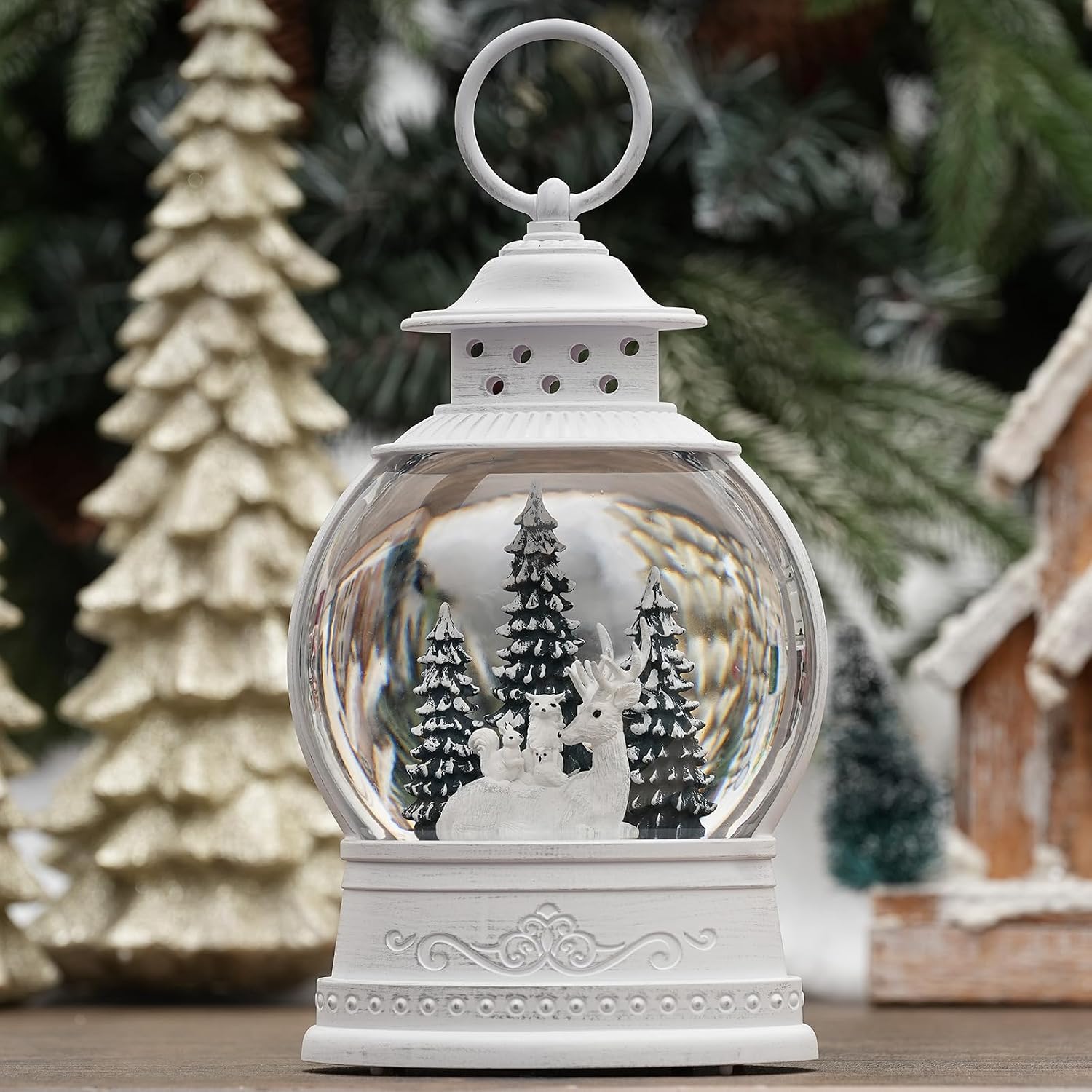 PestiLite Christmas Deer Snow Globe, Musical Lantern with Swirling ...