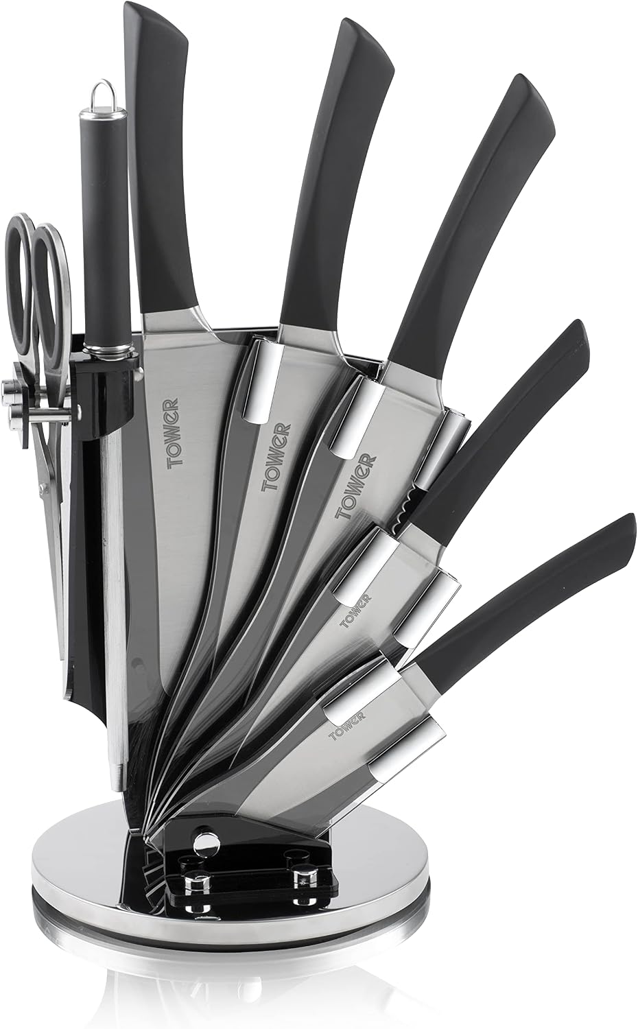 Tower T80708S 7 Piece Knife Set with Rotating Acrylic Knife Block ...