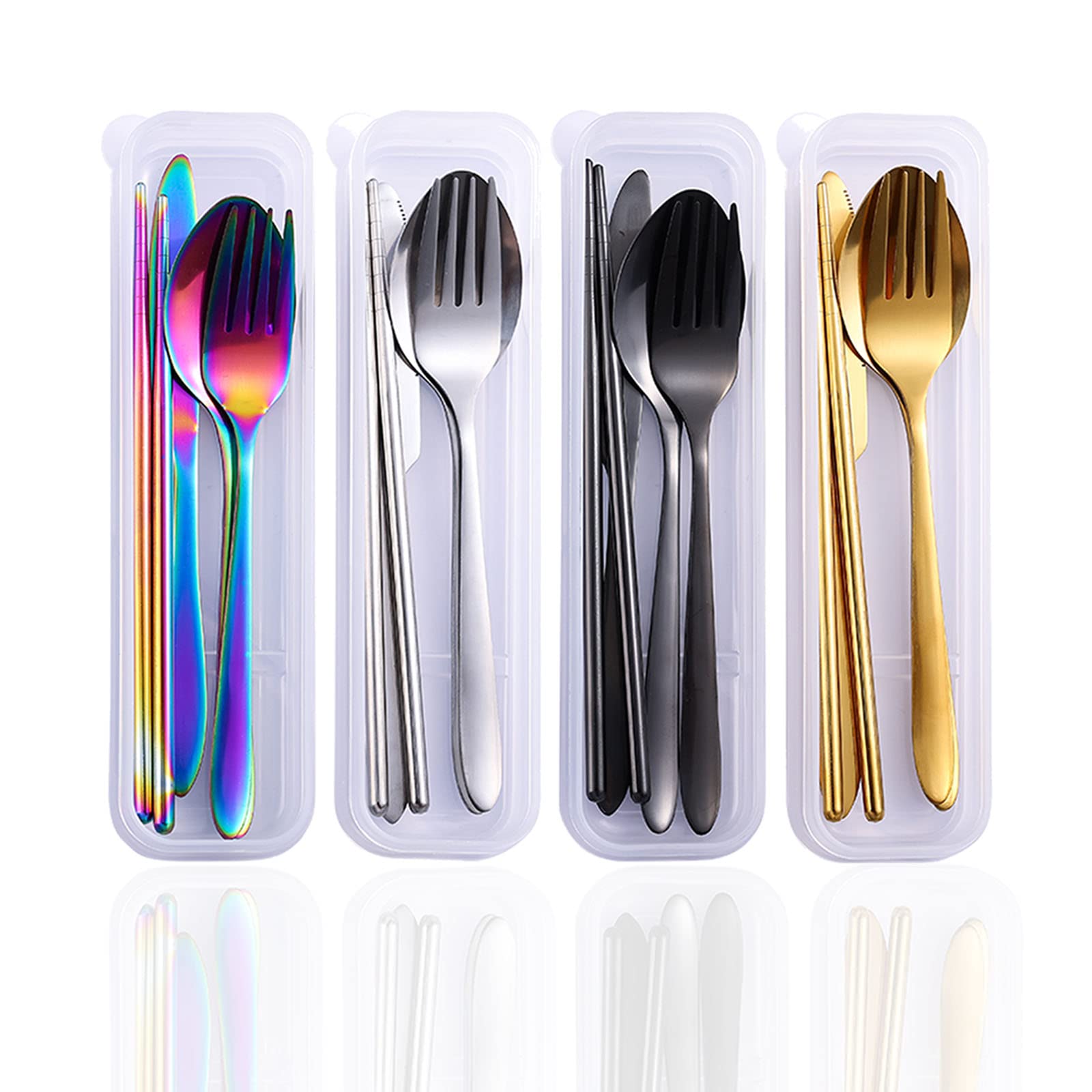 Facune 4 Sets Portable Travel Cutlery, Stainless Steel Utensil Set with ...
