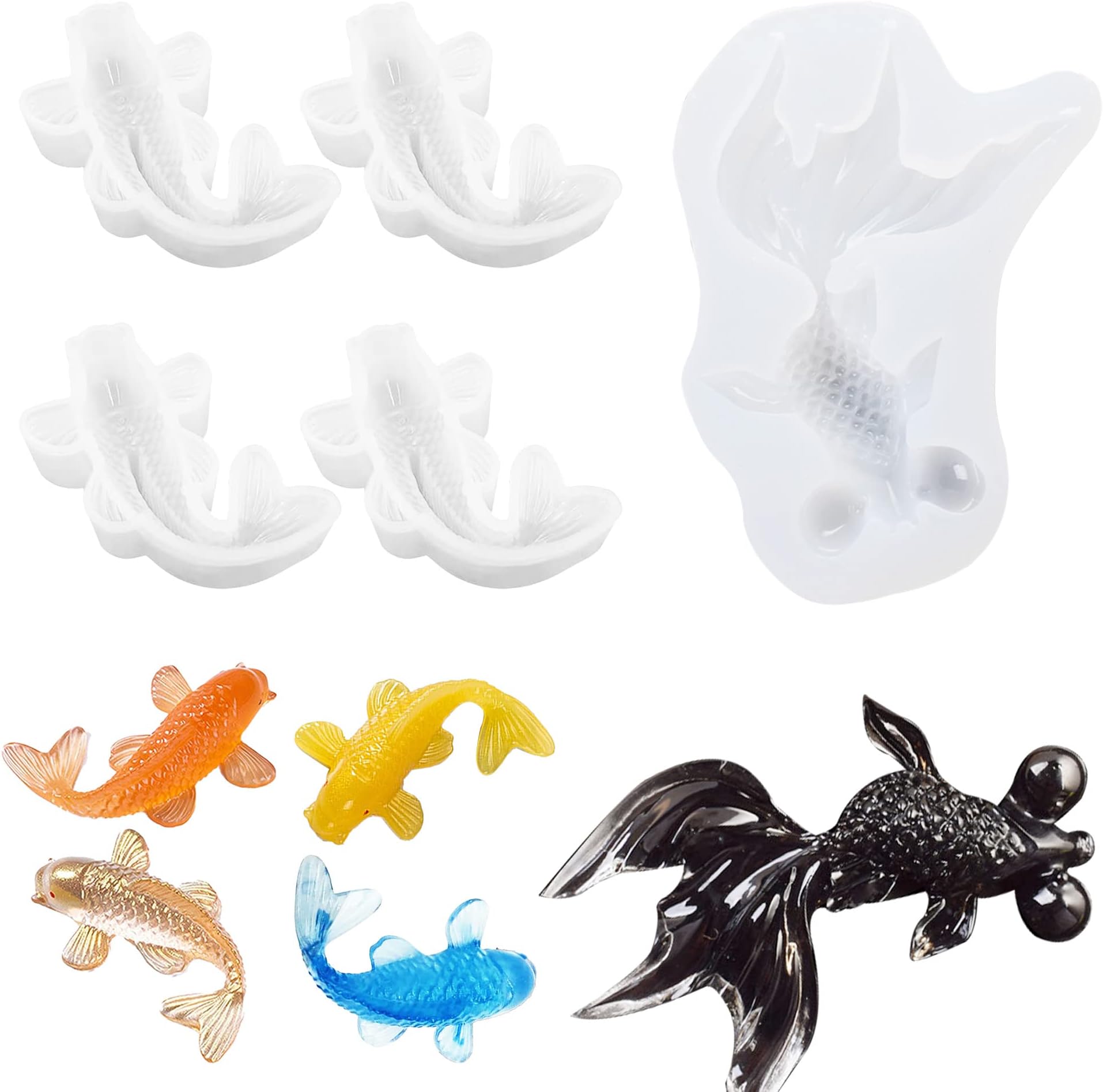 Amazon.com: Yayatty Koi Fish Silicone Resin Molds, 5 Pcs Goldfish ...