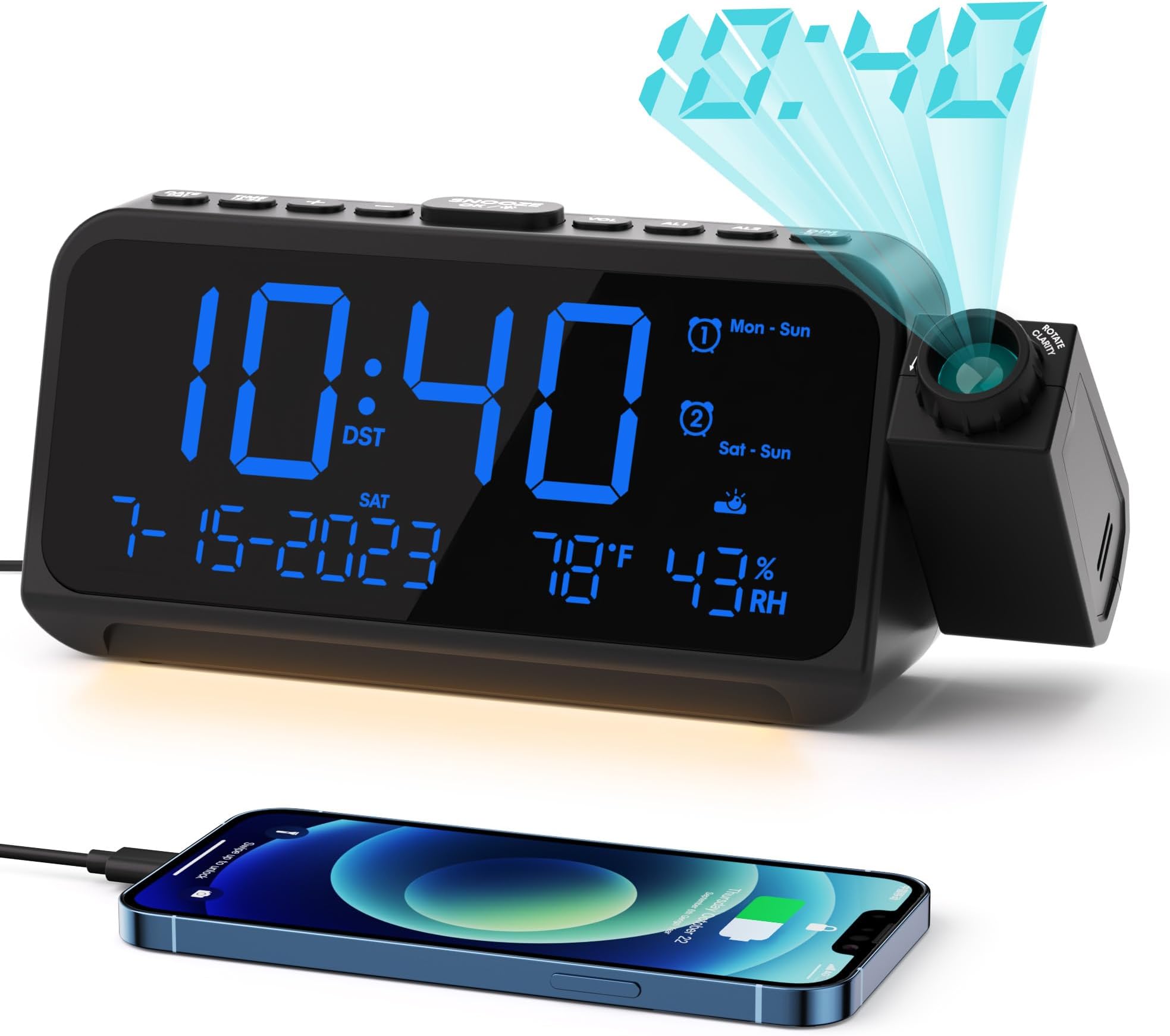 Amazon.com: GOLOZA Projection Alarm Clock, Digital Clock with 180 ...