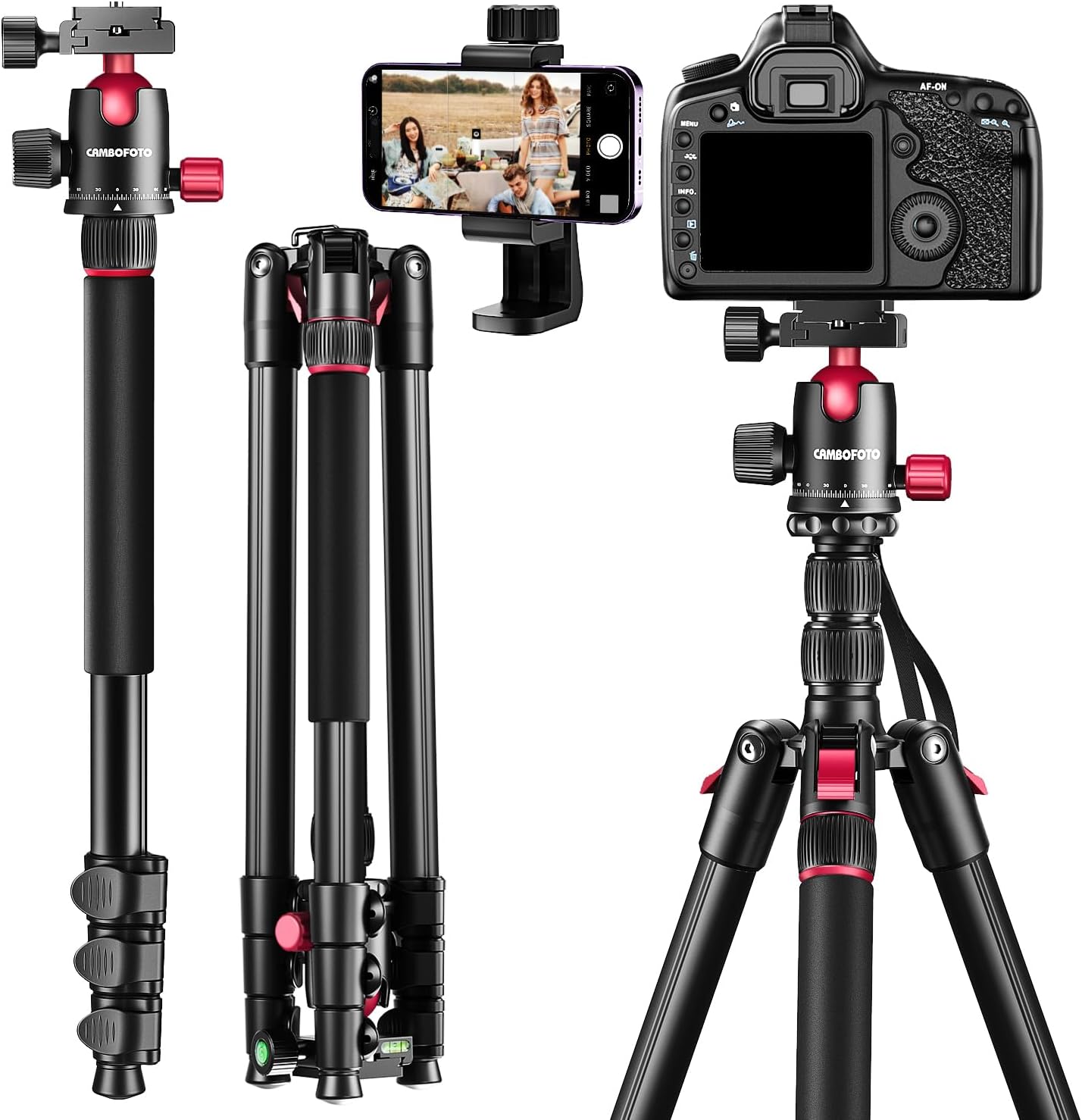 CAMBOFOTO 74‘’/188cm Professional Camera Tripod, Portable Tripod 188cm ...