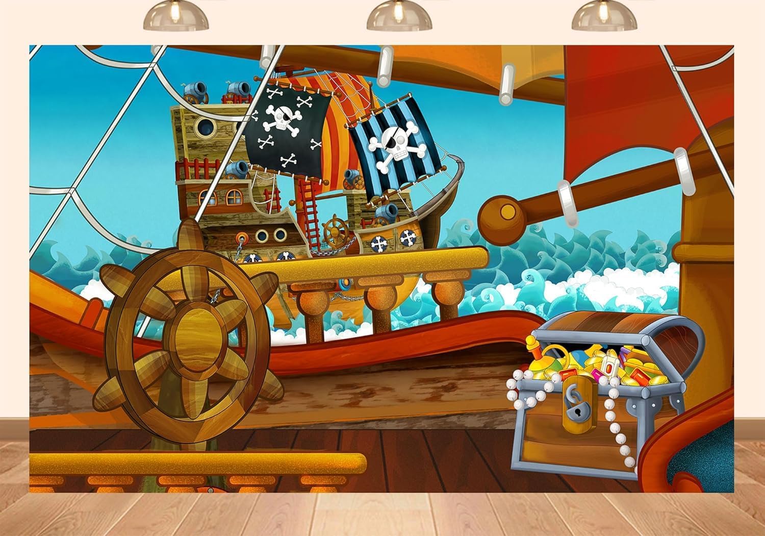 Amazon.com : PEKRU 7x5ft Fabric Pirate Ship Decor Backdrop Wooden ...