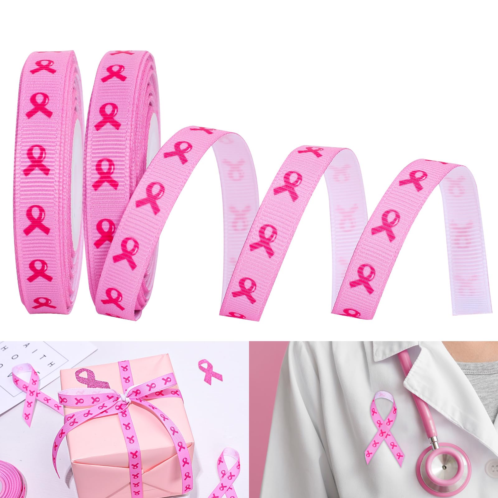 Amazon.com: Whaline 2 Rolls Breast Cancer Awareness Grosgrain Ribbon ...