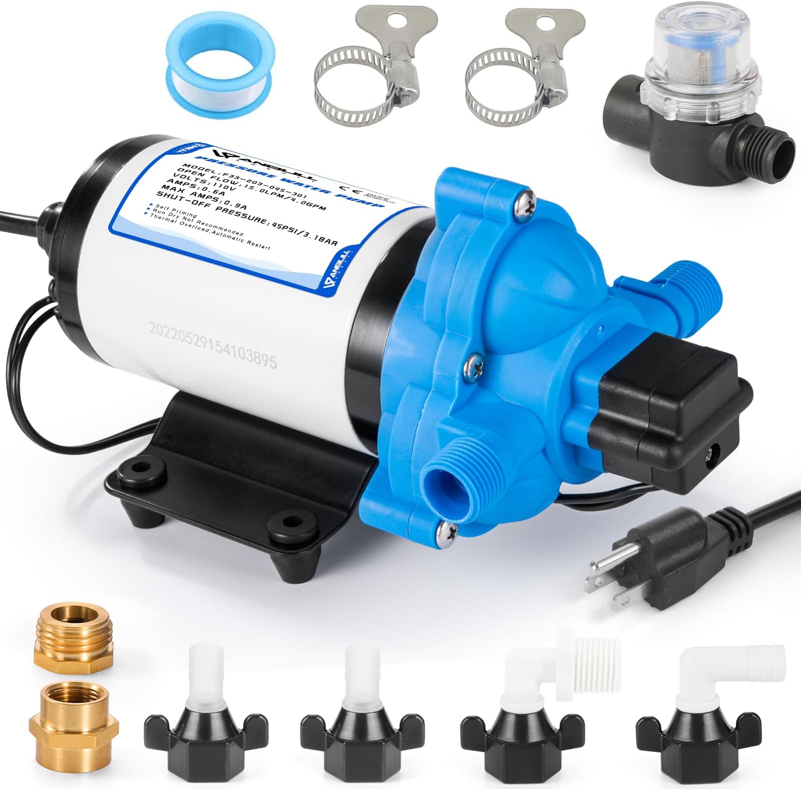 KENCIT T33 Automatic On-Demand Diaphragm Pump 115Vac, 4.0GPM, 45PSI ...